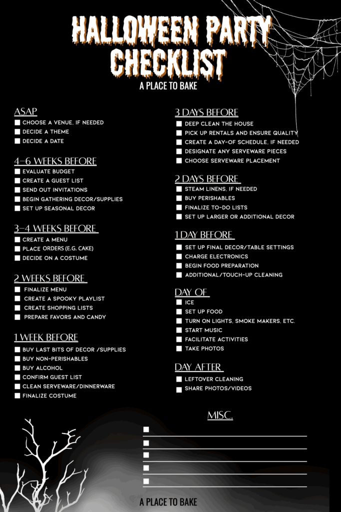 The Best Halloween Party Checklist - A Place To Bake